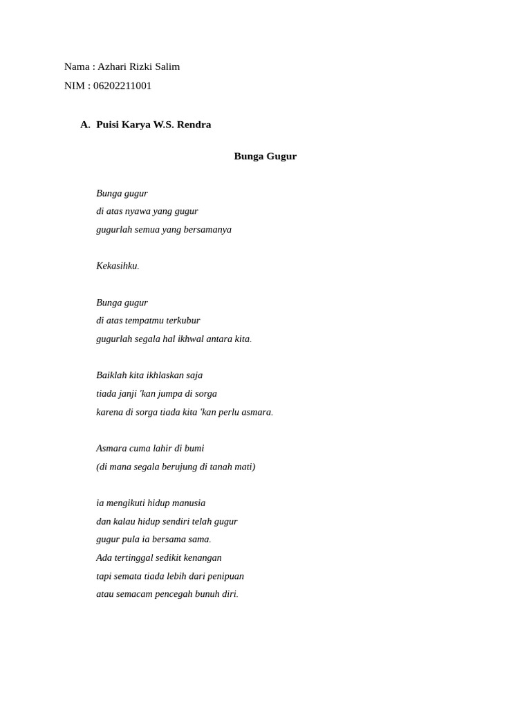 Analisis Dan Perbandingan Puisi W.S Rendra Dan Puisi Lain - Azhari ...