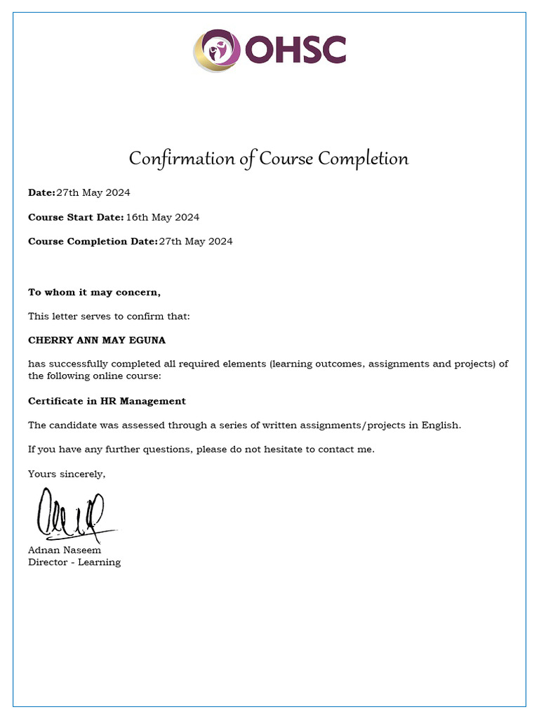 Certification of Course Completion | PDF