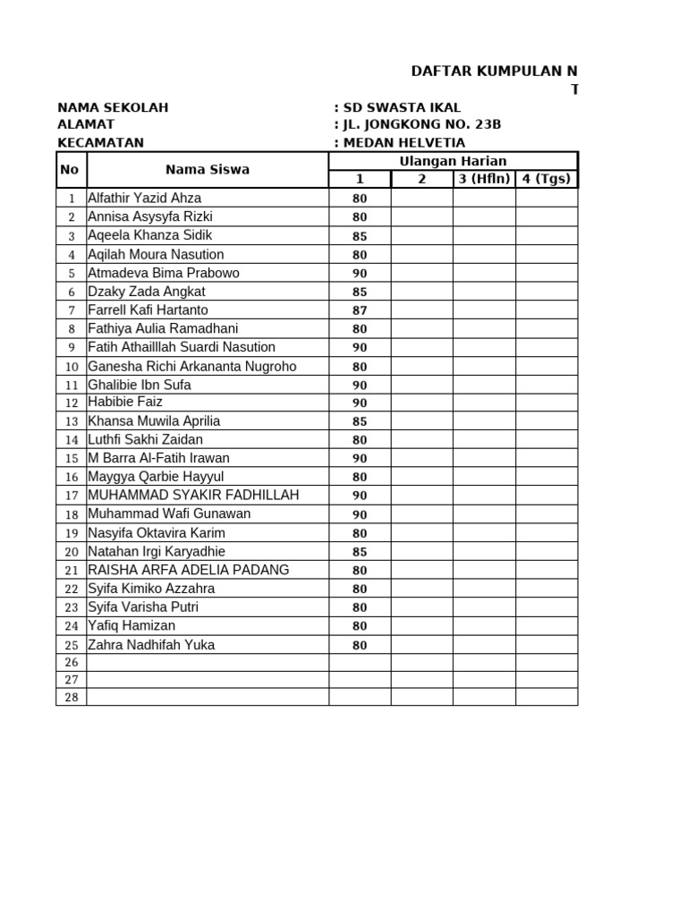 Nilai Pjok Formatif Kelas 3 | PDF