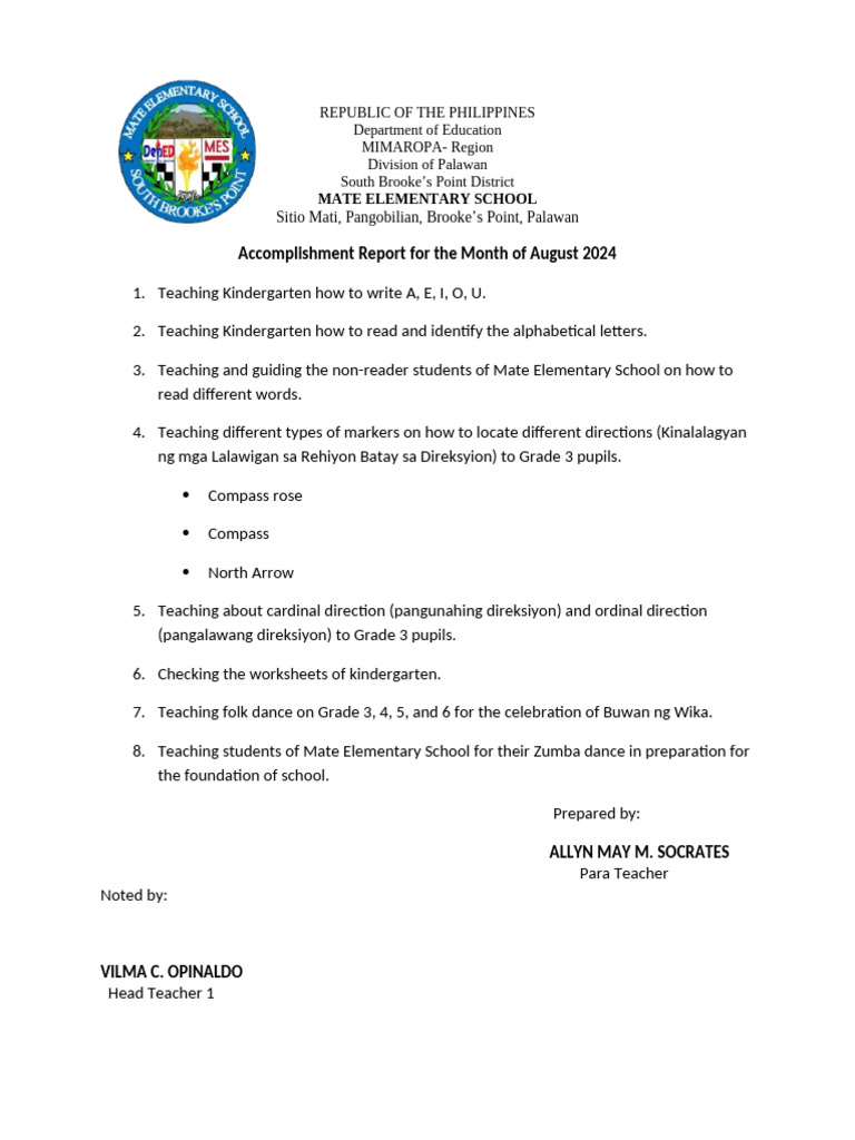 Accomplishment Report 2024 | PDF