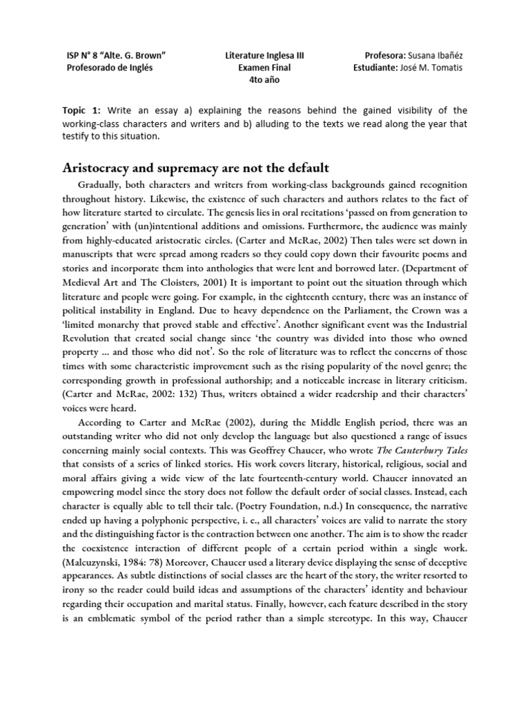 Literature Final Exam | PDF