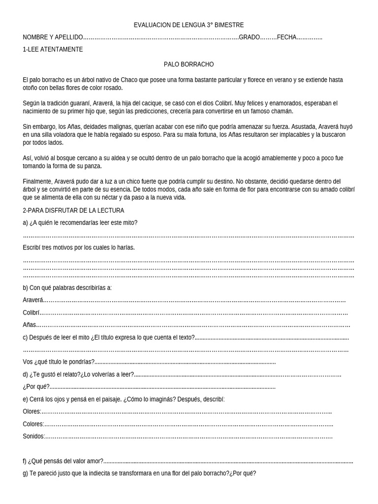 Eveluacion de Lengua 3 | PDF