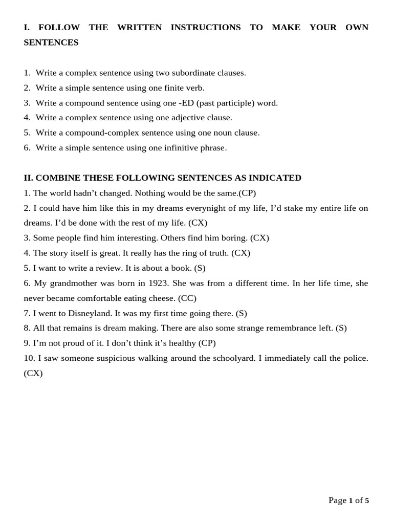 I. Follow The Written Instructions To Make Your Own Sentences | PDF
