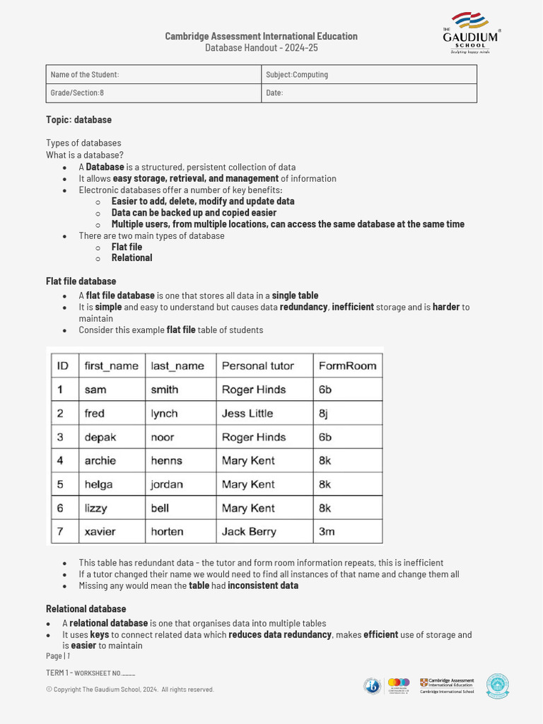Gr 8 Database Handout | PDF