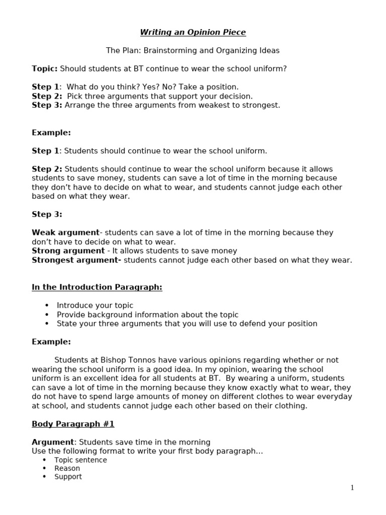 Writing An Opinion Piece Uniform Example and Outline For Zoos | PDF ...