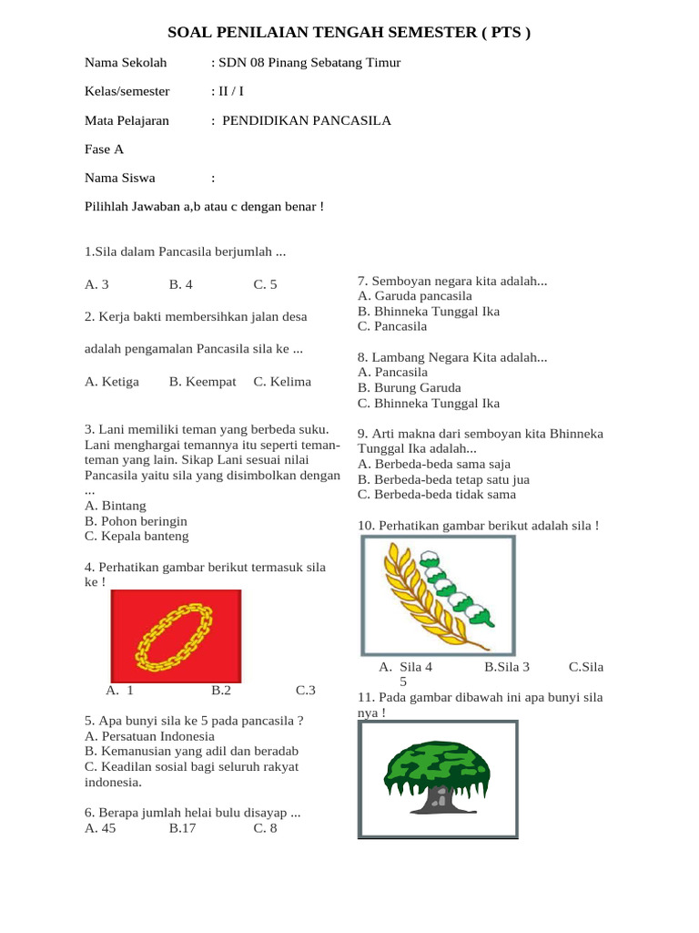 SOAL PENILAIAN TENGAH SEMESTER 1 Kelas 2ikm | PDF