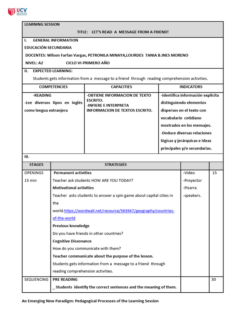 Lesson Plan Reading Pdf Reading Comprehension Career Growth