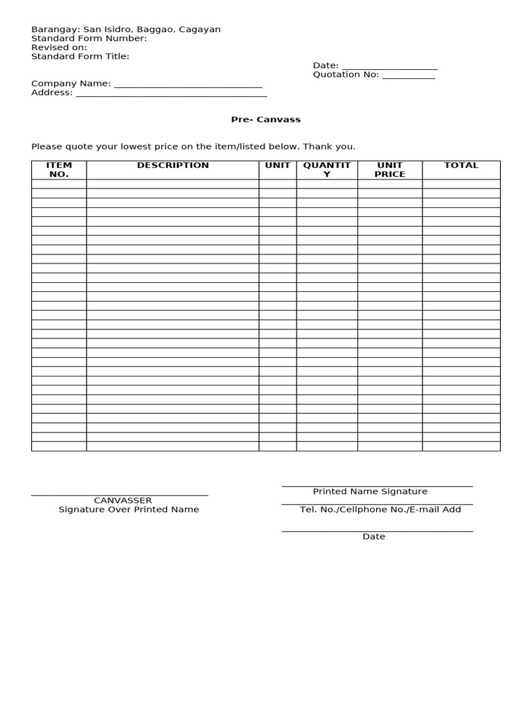 Pre Canvass Form | PDF