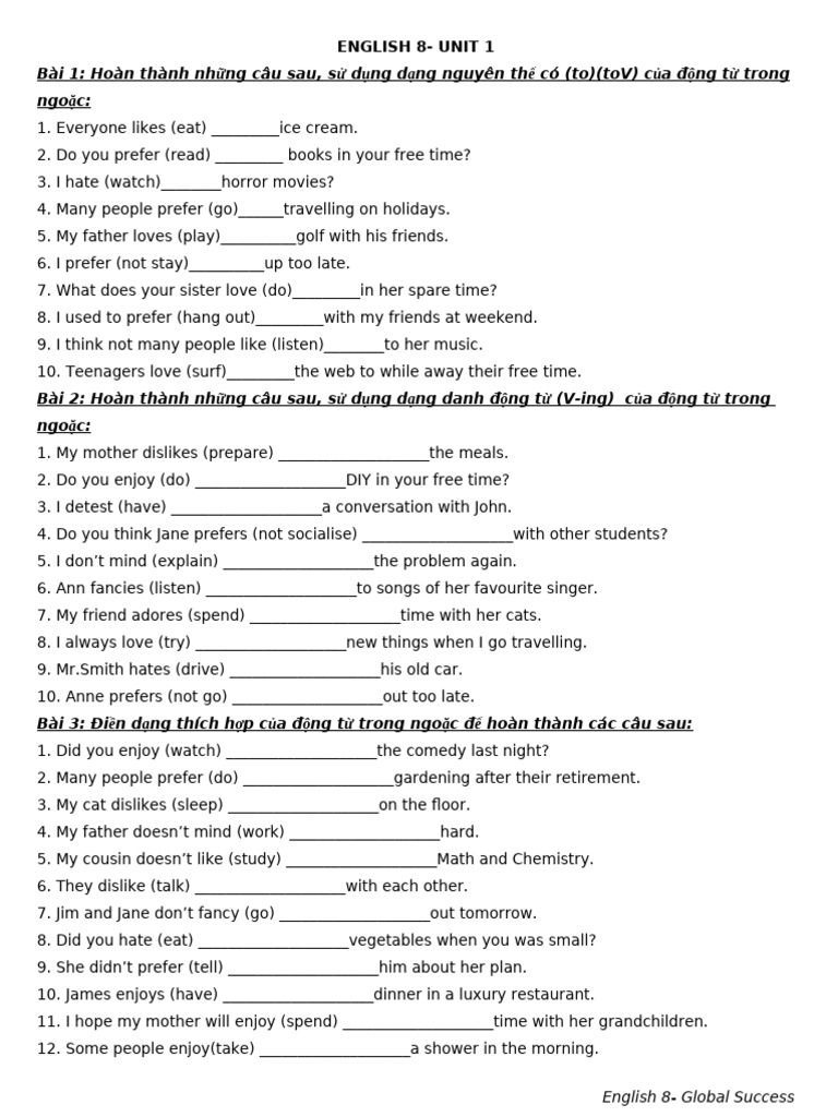 E8 - Unit 1 - Exercises | PDF