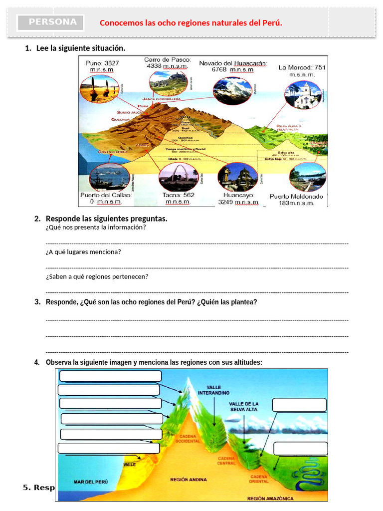 D3 A3 FICHA PS. Conocemos Las Ocho Regiones Naturales Del Perú | PDF