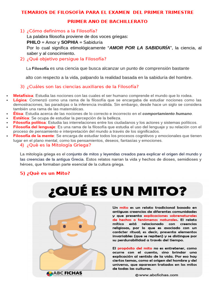 Temarios - Filos - 1 Bgu - Exam Primer Trim | PDF