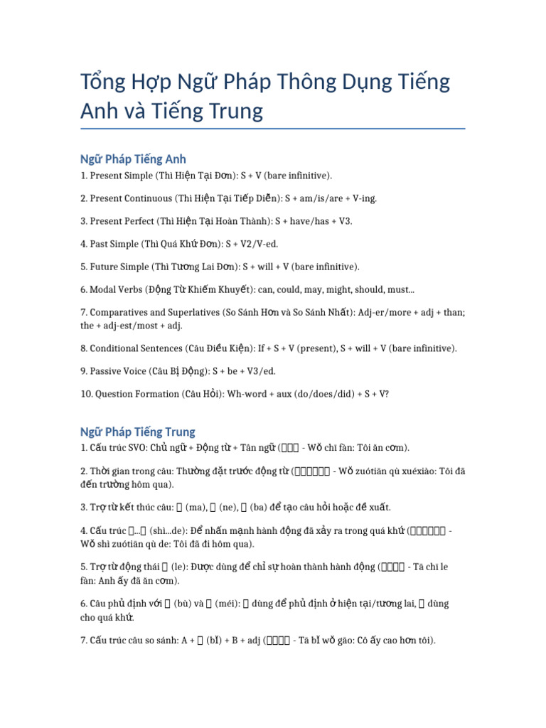 Ngu Phap Tieng Anh Tieng Trung | PDF