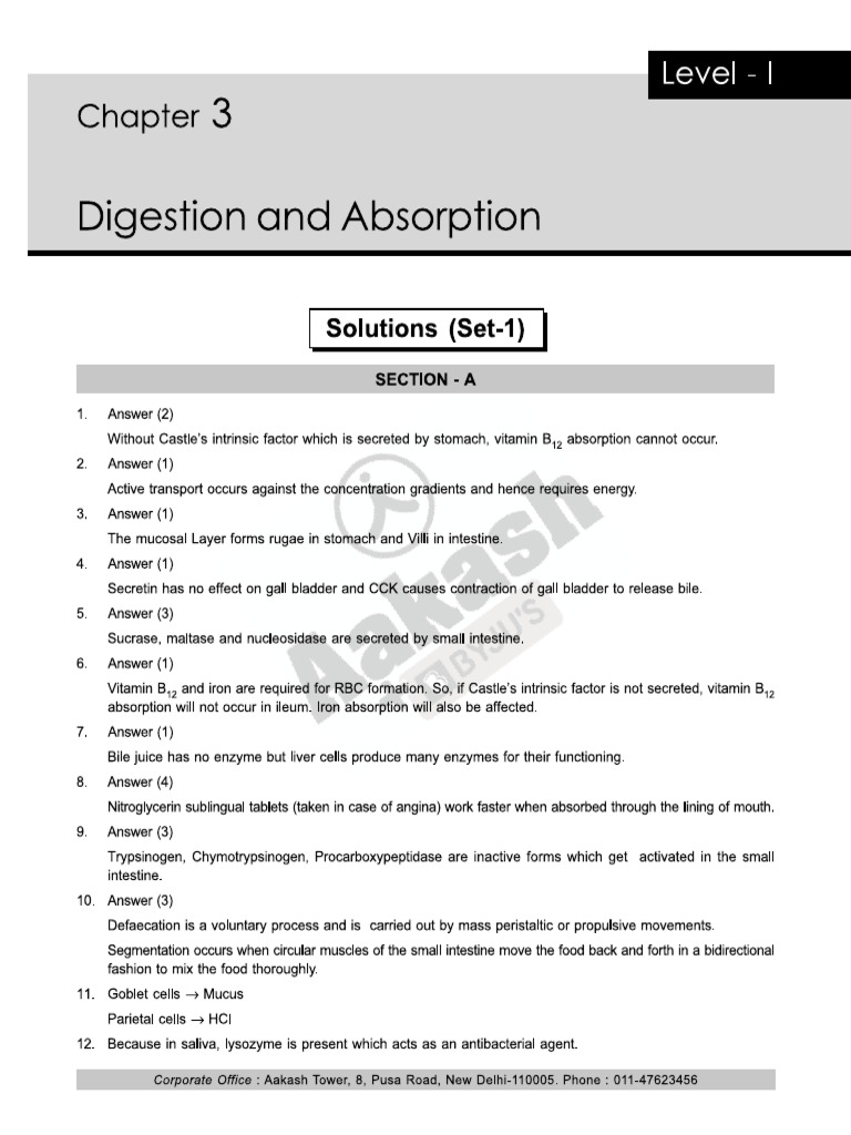 Level 1 Digestion and Absorption | PDF