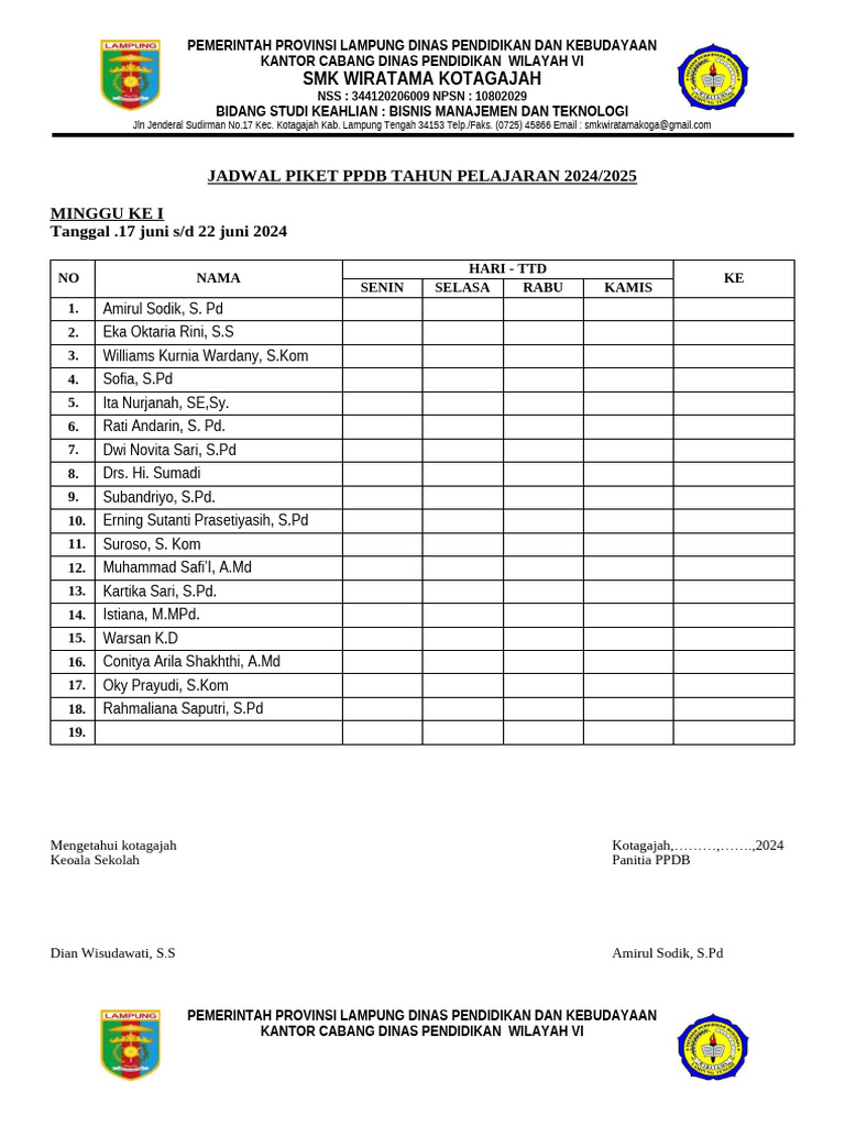 Jadwal Piket PPDB | PDF