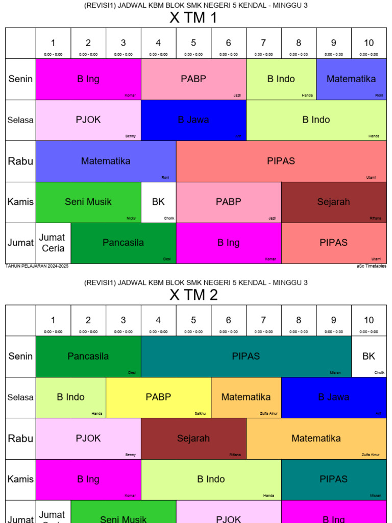 (Draft) Rev1 - Jadwal Blok 2024-2025 - m3 - Per Kelas | PDF