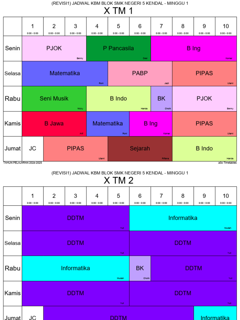 (Draft) Rev1 - Jadwal Blok 2024-2025 - m1 - Per Kelas | PDF