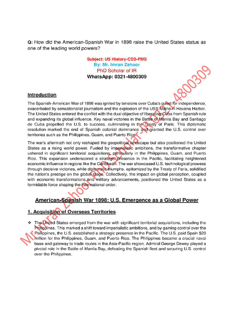 Solved Question American Spanish War | PDF