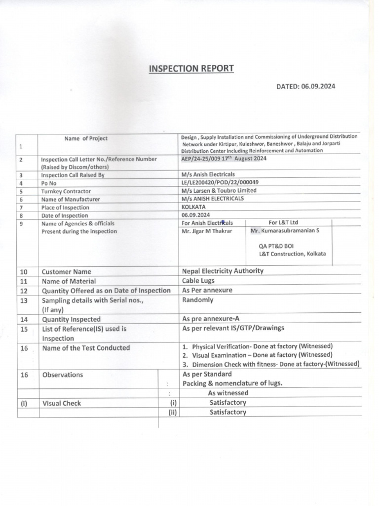 LNT Inspection Report | PDF
