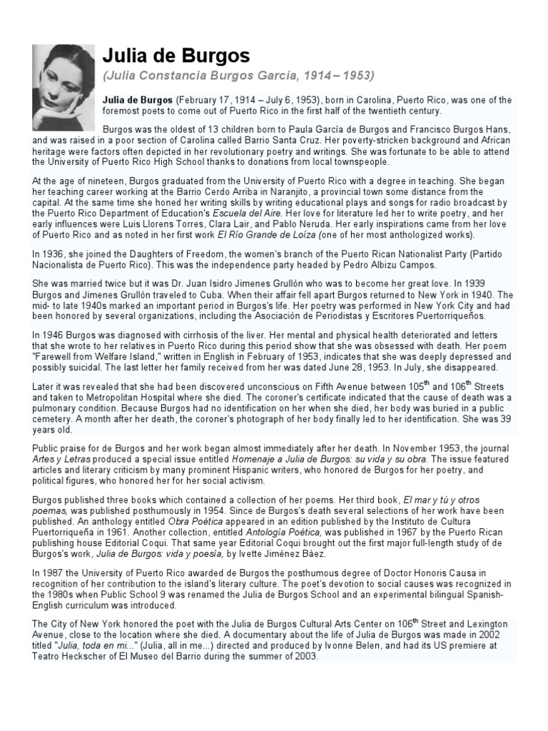 Julia de Burgos Biography - Bilingual | PDF | Latin American People ...