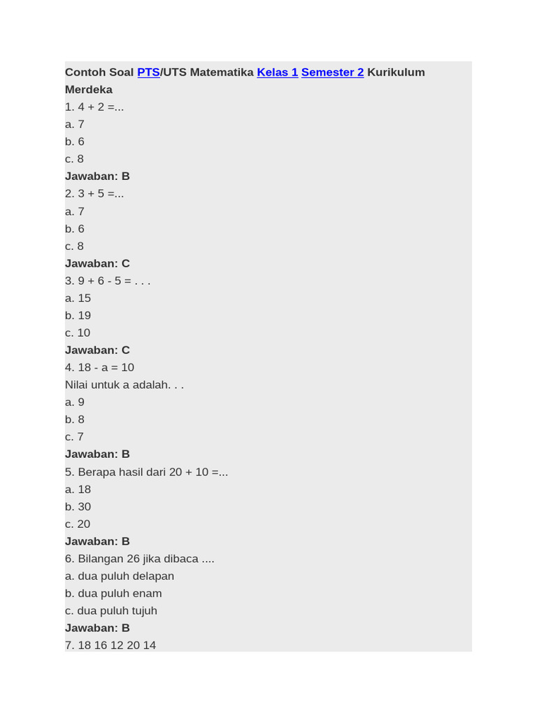 Contoh Soal PTS MTK Semester 2 | PDF
