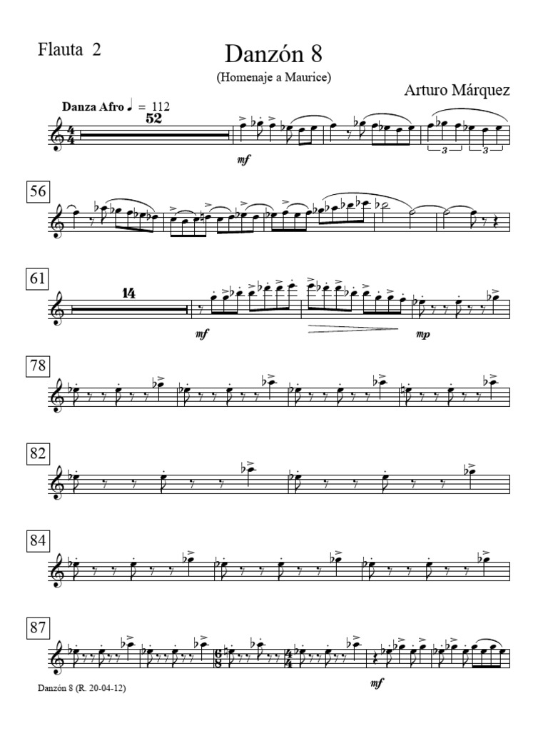 03 Arturo Marquez - Danzón 8 - Flauta 2 | PDF