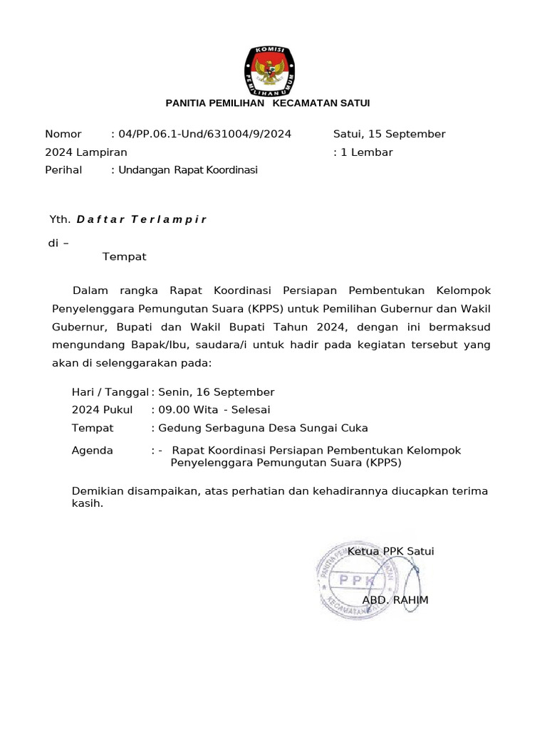 Undangan RAKOR KPPS | PDF Undangan RAKOR KPPS | PDF