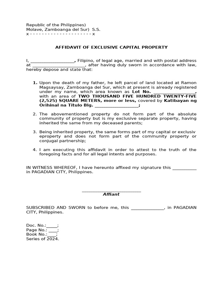 Affidavit of Sole Exclusive Property | PDF