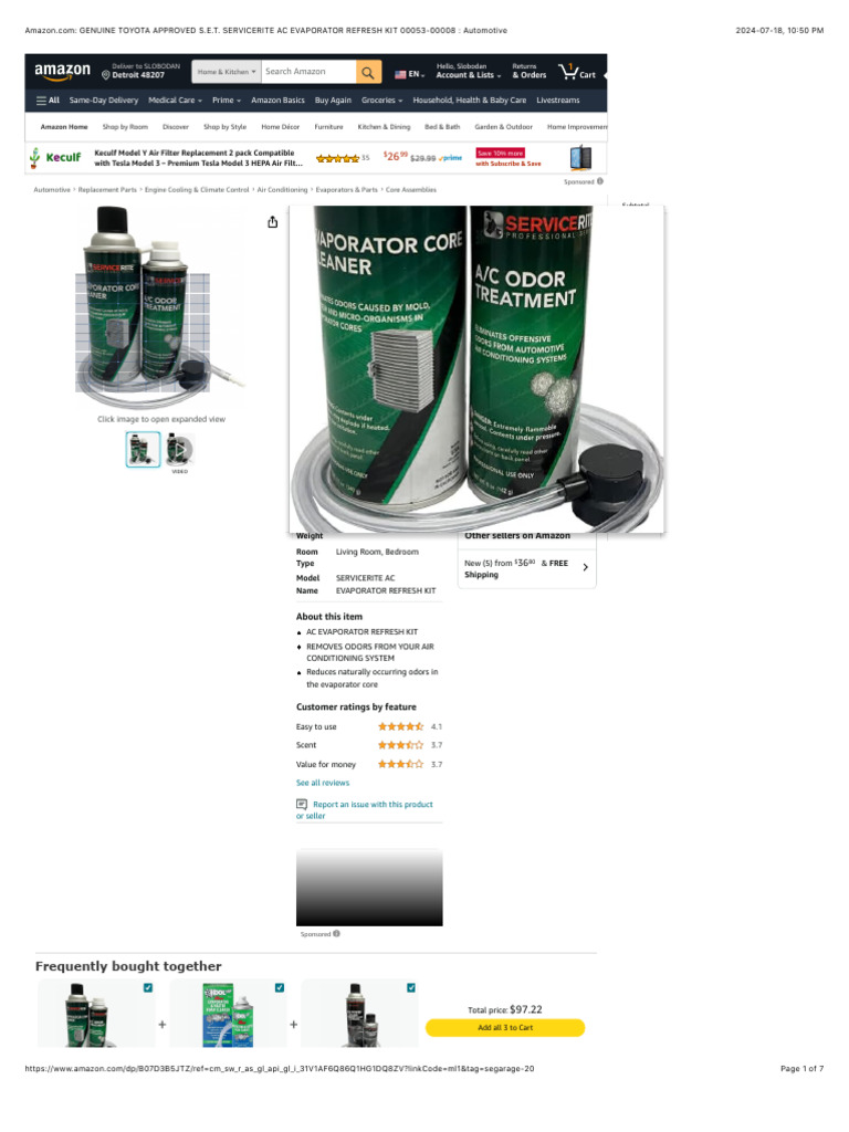 Amazon.com: GENUINE TOYOTA APPROVED S.E.T. SERVICERITE AC EVAPORATOR REFRESH KIT 00053-00008 ...
