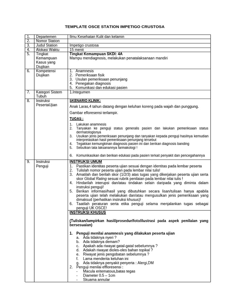TEMPLATE OSCE Impetigo | PDF