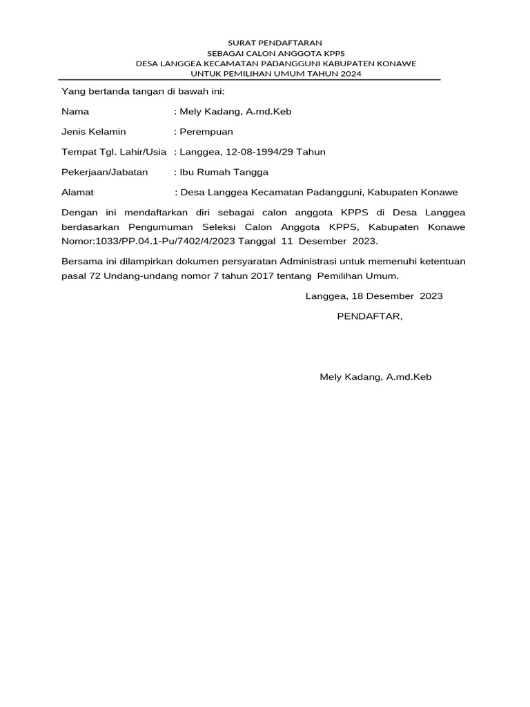 Format Pendaftaran Kpps | PDF