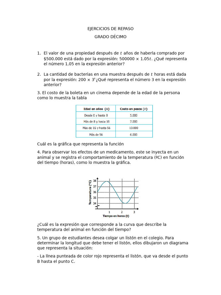 Ejercicios de Repaso Decimo | PDF | Distância | Métodos e Materiais de Ensino