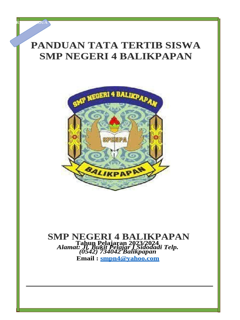Buku Tata Tertib Siswa Smp Negeri 4 Balikpapan 2024 Revisi 2 Pdf