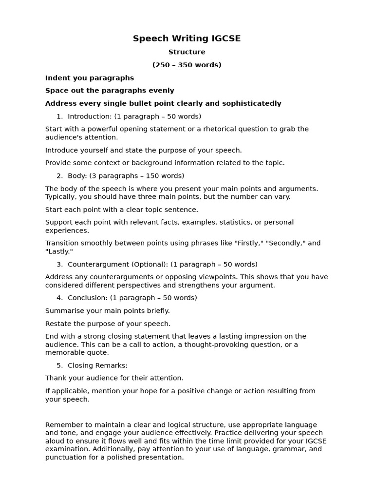 Speech Writing IGCSE | PDF
