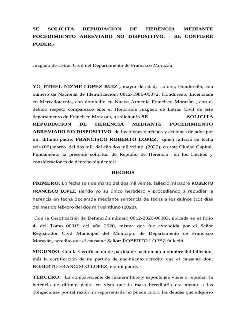 Repudiacion De Herencia Pdf