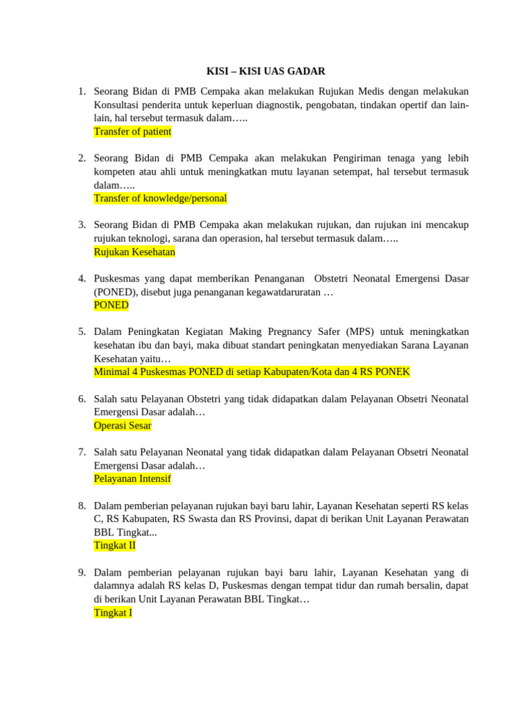 Kisi - Kisi Uas Gadar 2024 | PDF