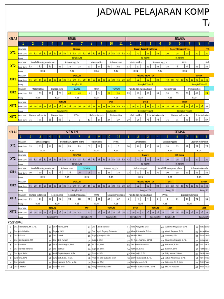 Jadwal Pelajaran Contoh Ms-Excel | PDF