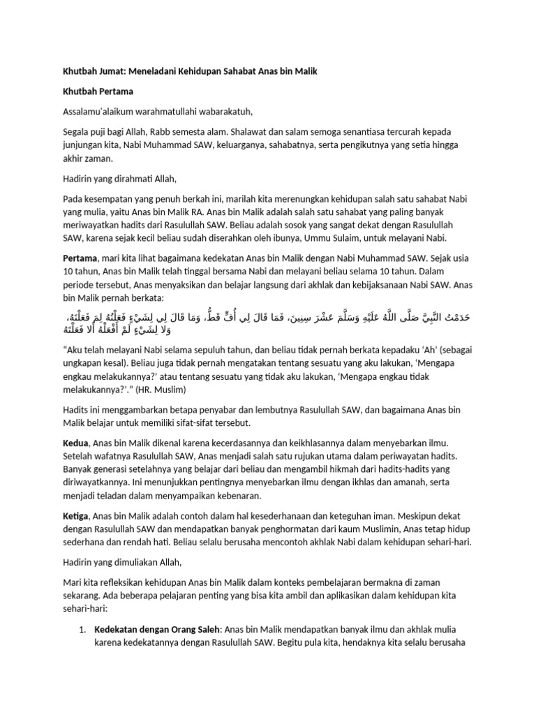 Meneladani Kehidupan Sahabat Anas Bin Malik | PDF