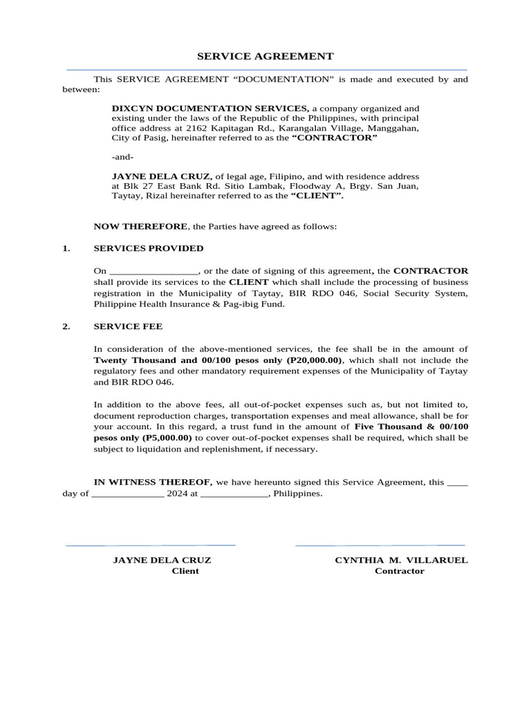Final draft DCDS - Service Agreement registration | PDF