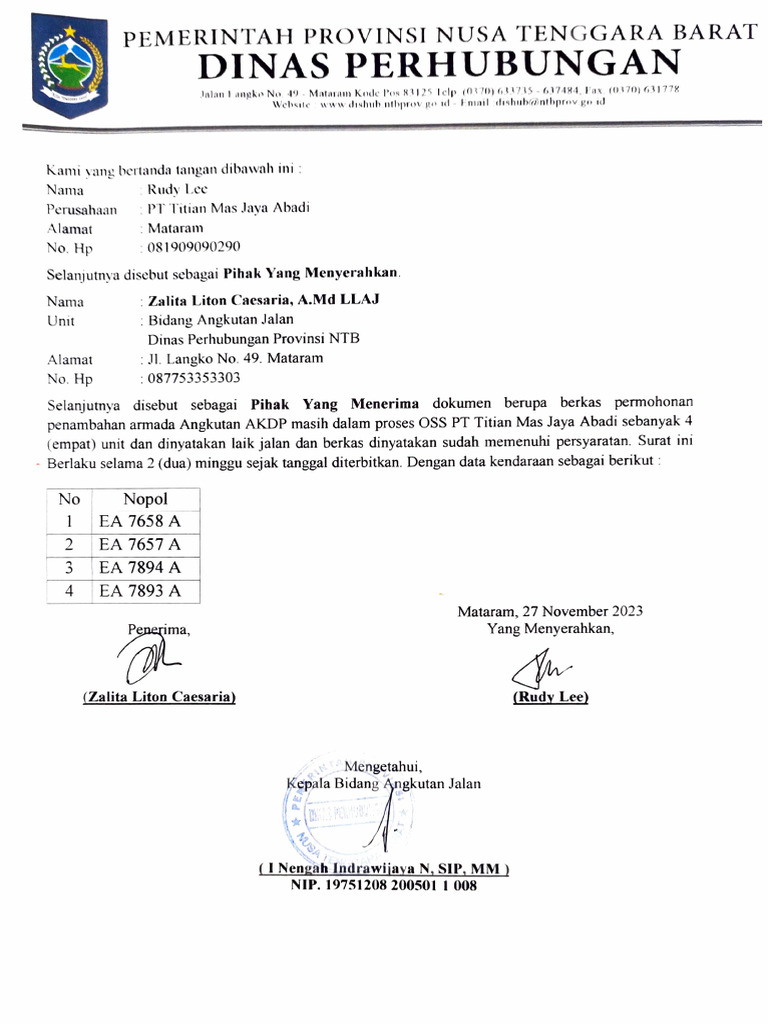 Contoh Surat Tanda Terima | PDF