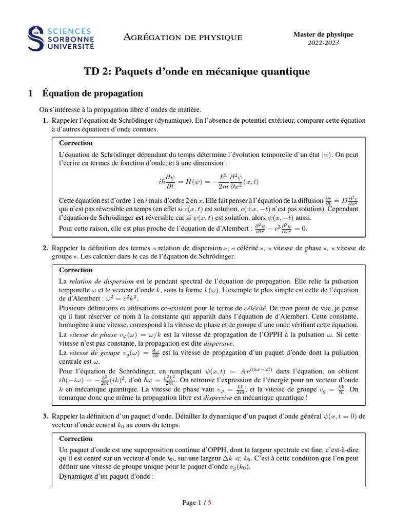 2022 AgregPhys Quantique TD2 Corr | PDF