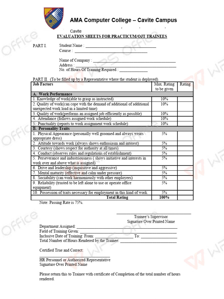 Ojt Evaluation Form Ama PDF Free | PDF