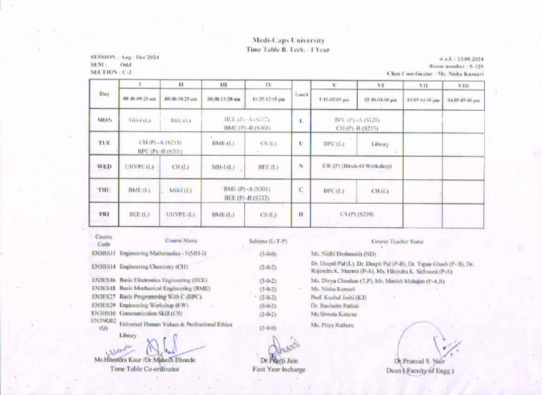 C3 -Time Table (Odd Sem 2024) | PDF