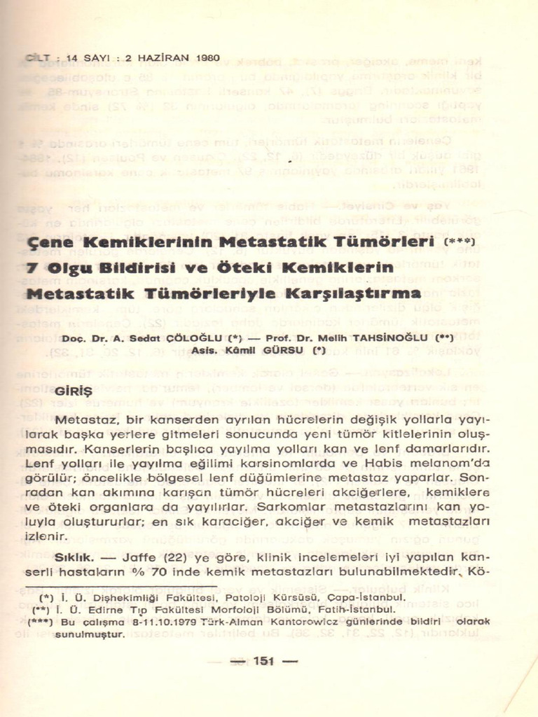 Ene Kemiklerinin Metastatik T M Rleri 7 Olgu Bildirisi Ve Teki ...