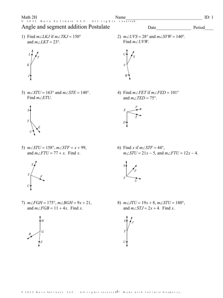 Angle and Segment Addition Postulate | PDF