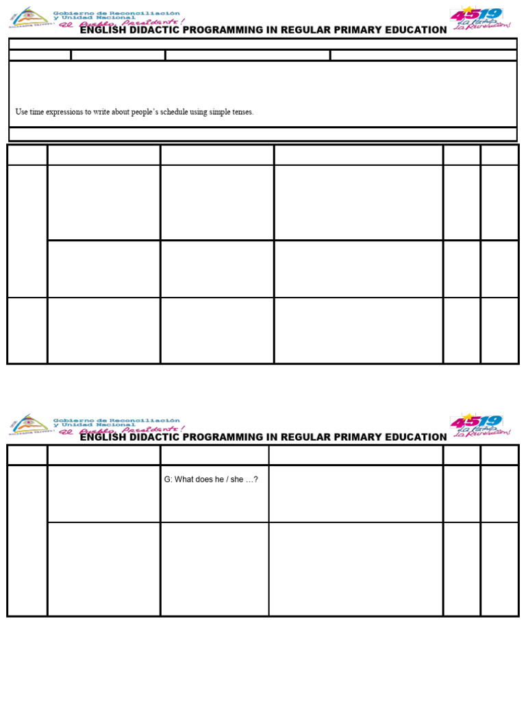5th.Grade.English Didactic Programming in Regular Primary Education.MINED.Junio y Julio 2024 | PDF