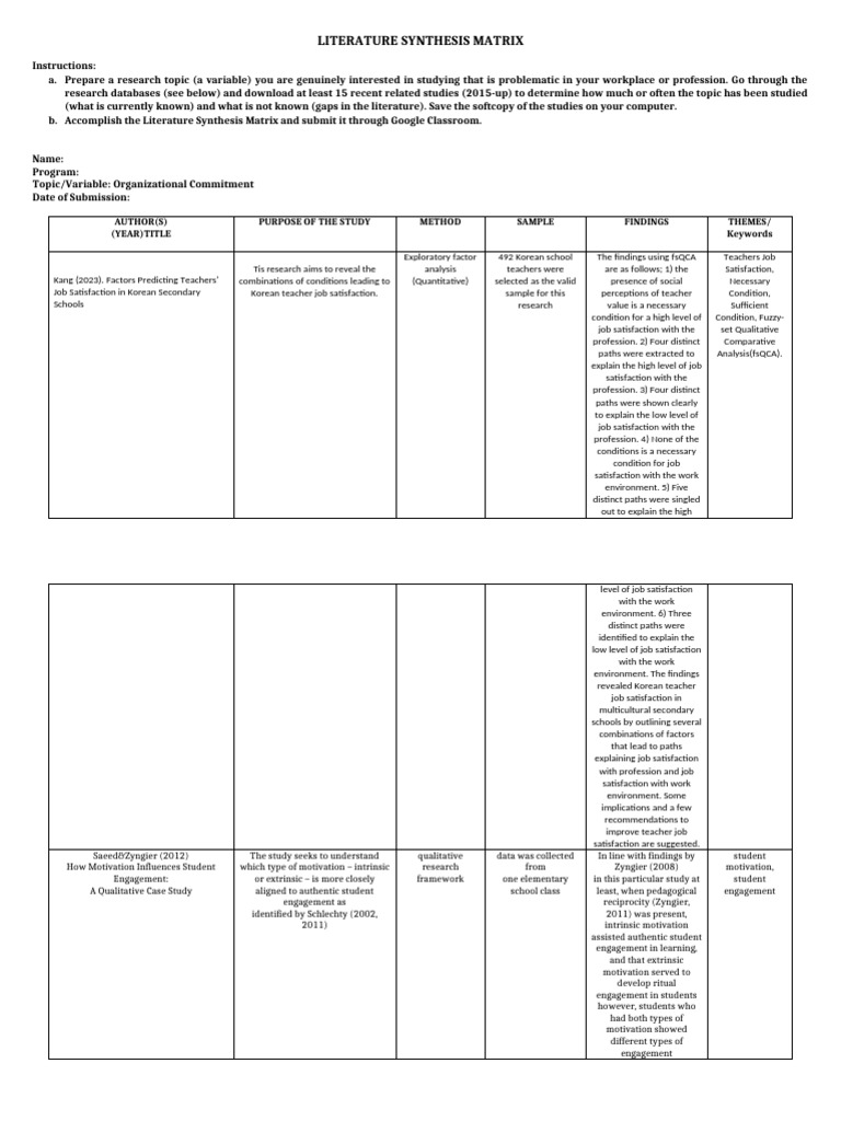 Literature Synthesis Matrix | PDF