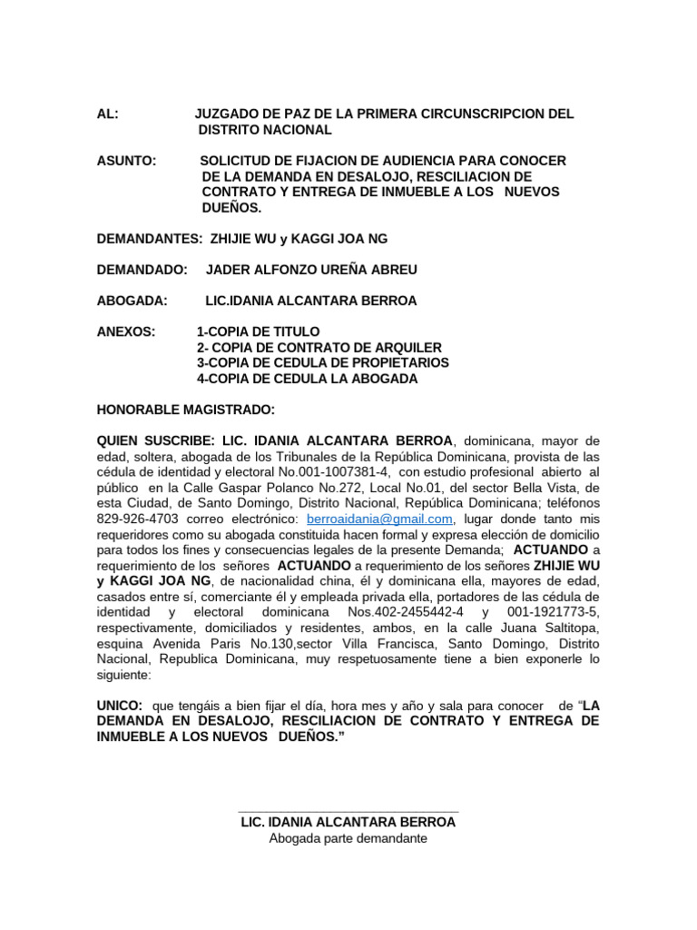 Demanda en Desalojo Jader Alfonzo Ureña (Corregido-1) | PDF