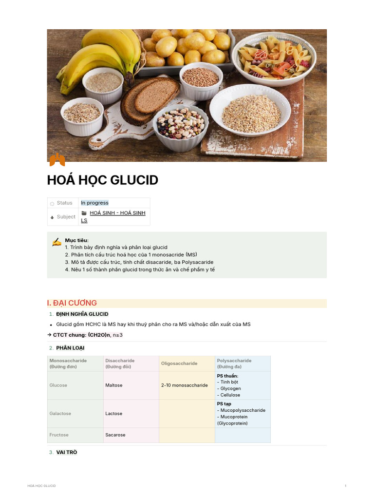 HOÁ HỌC GLUCID - Note | PDF