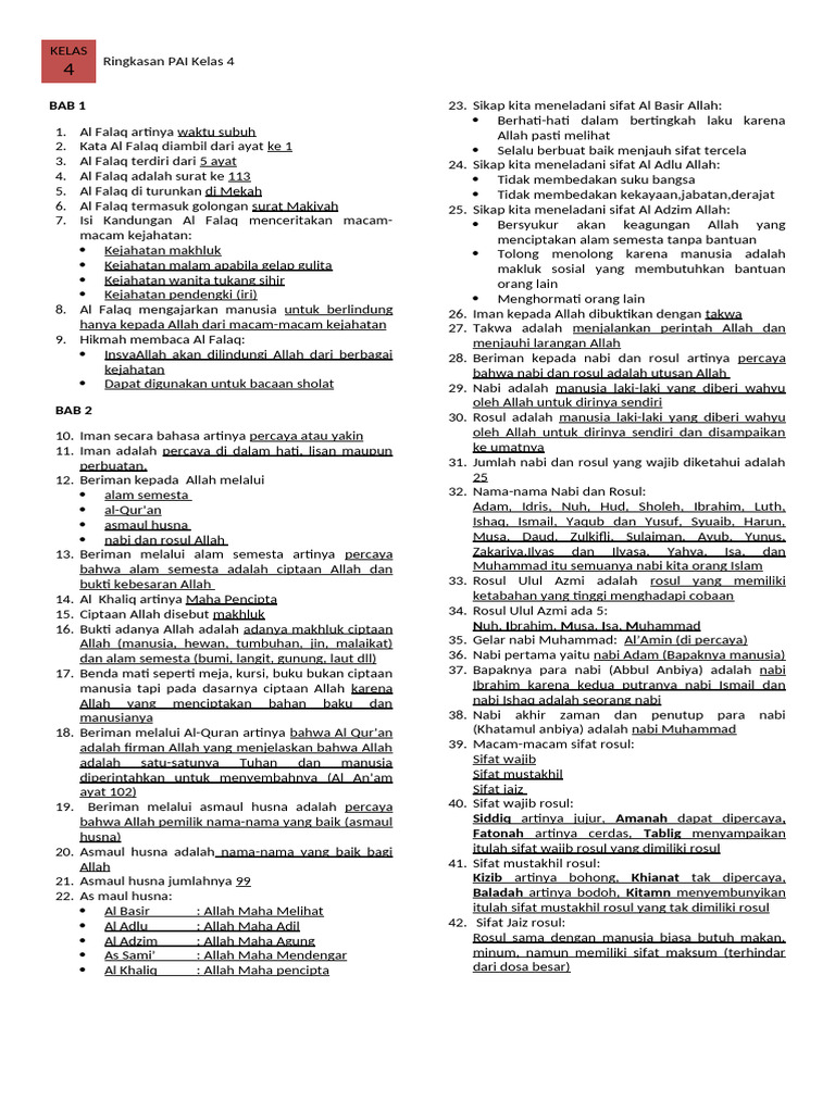 Rangkuman PAI Kelas 4 | PDF