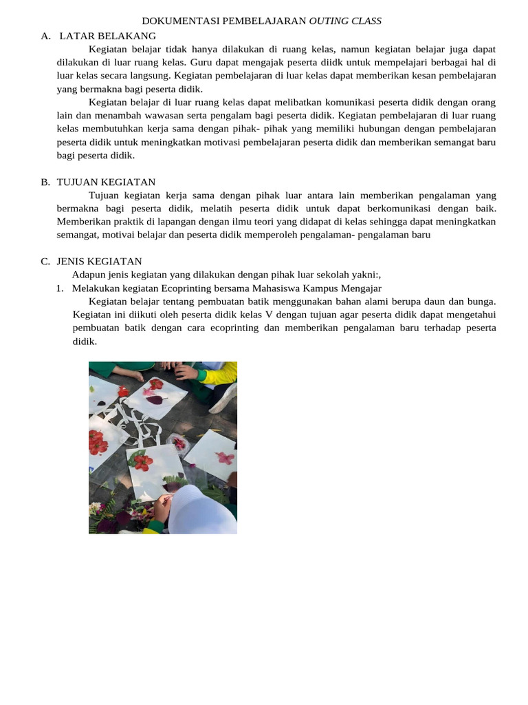Pembelajaran Outing Class | PDF